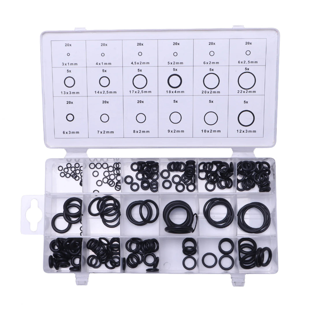 Rubber O-Ring Metric Kit, 18 sizes, 225 pcs, Black Orings – MuchTools