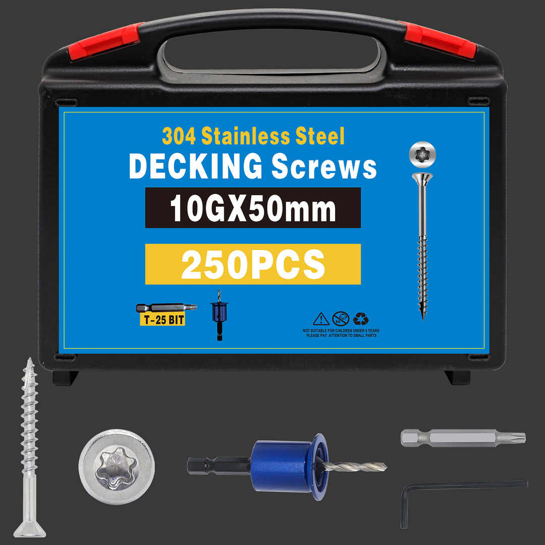 Stainless Steel Deck Screws, 10G x 50mm, 304 Grade Stainless Steel Woo ...